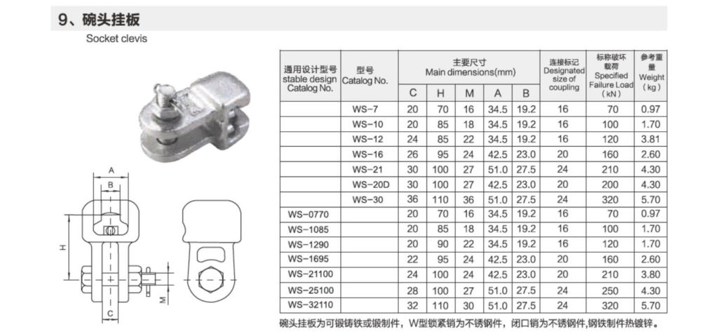 Socket Clevis WS-7 - Pingxiang Huaci Insulators Group Co., Ltd.